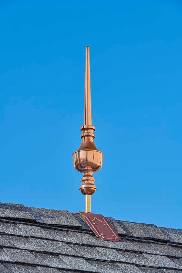 27" Victoria Pure Copper Finial with Decorative Copper Roof Mount