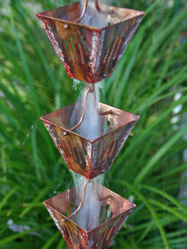 Slotted Square Cups Rain Chain | Copper Rain Chain – Free Shipping