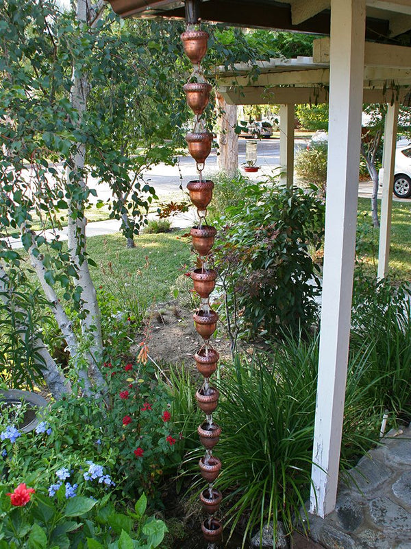 Acorn Cups Rain Chain | Copper Cup Style Rain Chain – Free Shipping